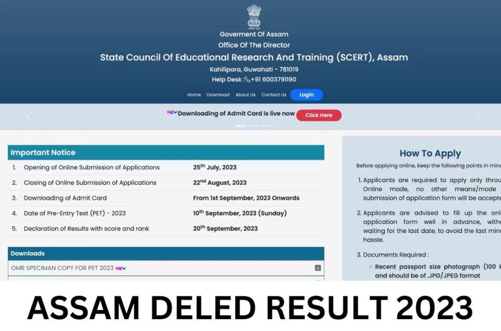 SCERT Assam D.El.Ed Result 2023: Round 1 Seat Allotment Result Released ...